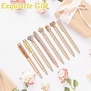 8 Pcs Rose Gold Ballpoint Pens Set, Metal Crystal Diamond Pen with Black Ink, Liquid Sand Glitter Pen Fancy Pens for Women Girls, Smooth Writing Pens for Office School Gifts Party Supplies (Rose Gold)