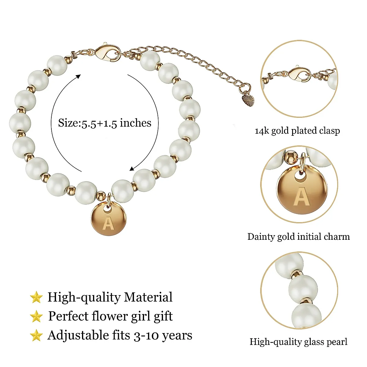 Flower Girl Proposal Bracelet, Dainty Gold Initial Charm Bracelet for Girl, Letter Name Bracelet Girls Jewelry Birthday Wedding Party Gift (C)