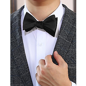 PenSee Mens Black Solid Self Bow Tie Jacquard Woven Silk Bow Ties