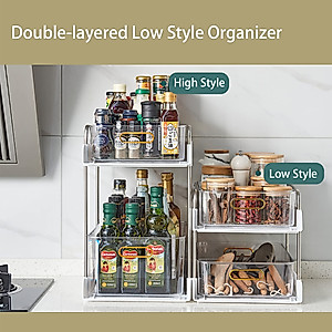 ILIKUHOME Under Sink Organizers and Storage, 2-Tier Clear Organizer with Sliding Drawers, Muti-purpose Pull Out Organizers for Bathroom, Kitchen, Pantry, Makeup, Office, Low Style