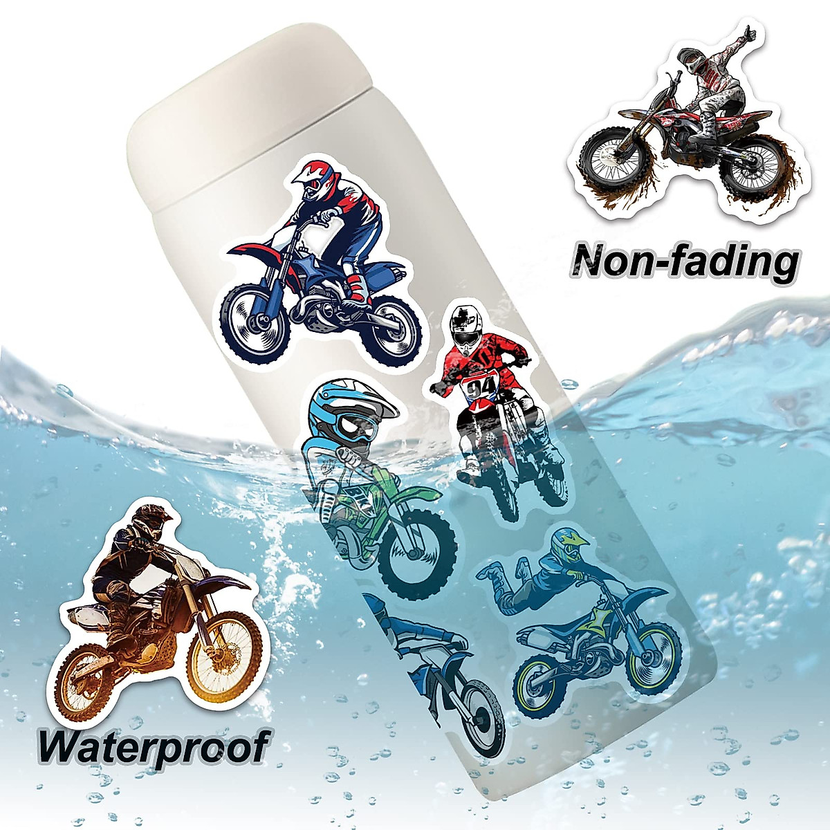 50Pcs Motocross Stickers for Water Bottles Vinyl Dirt Motobike Stickers for Kids Teens Waterproof Motorcycle Stickers Decals for Laptop Scrapbooking Journaling Dirt Bike Stickers