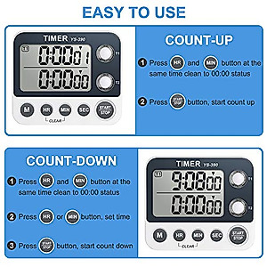 HomeMall Digital Dual Kitchen Timer, Cooking Timer, Dual Count Up ＆ Down Timer with Magnetic Back, Large Display, Adjustable Volume and Flashing Alarm Light, ON/Off Switch Stopwatch, Battery Included