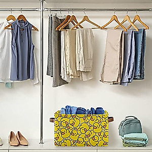 Rubber Duck Rectangular Storage Basket Storage Bin Collapsible Storage Box with Leather Handles Shelves Basket Organizer for Home, Bedroom