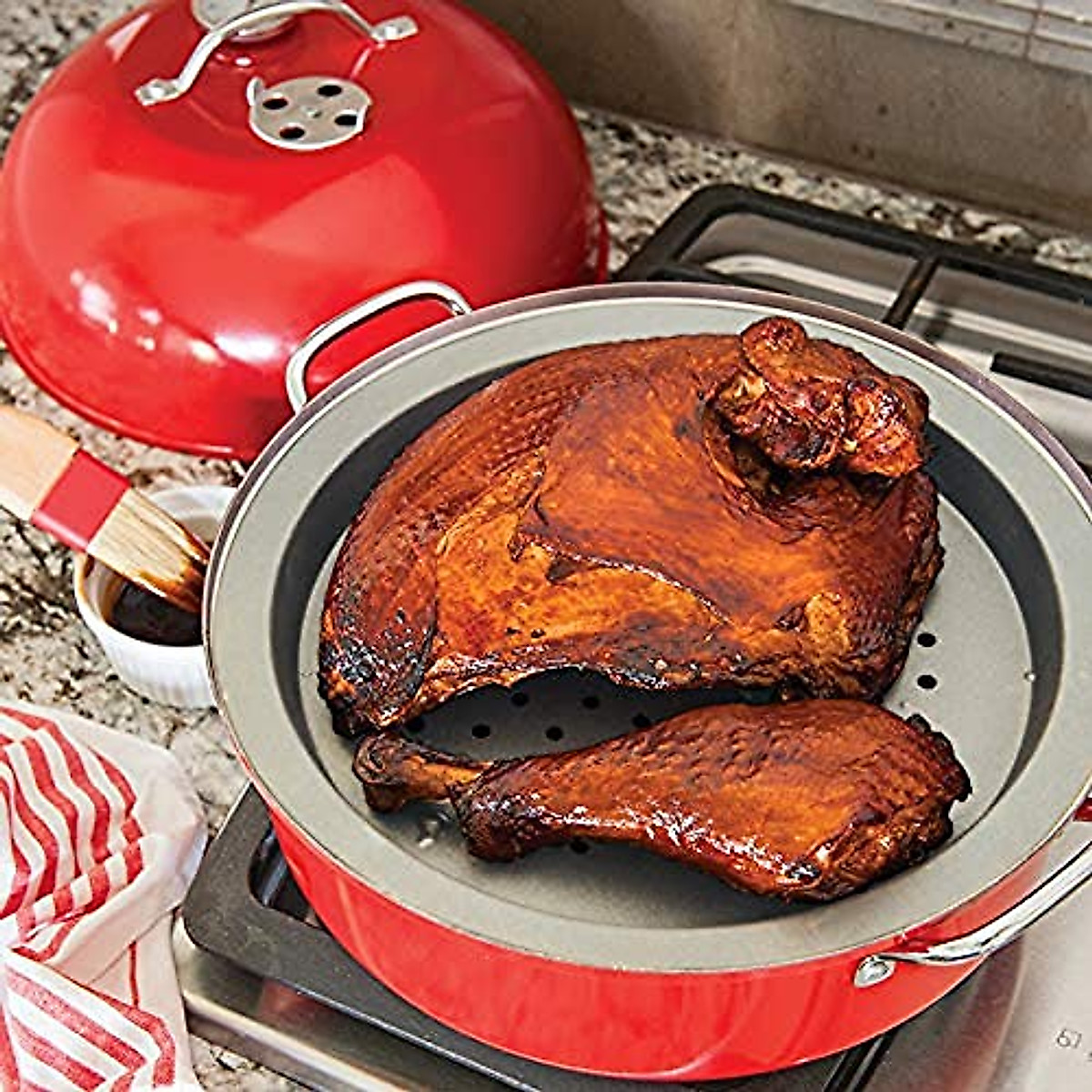 Nordic Ware Indoor/Outdoor Kettle Smoker, 7 by 13 inches, Red