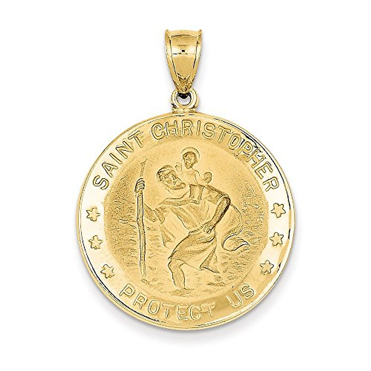 IceCarats 14K Yellow Gold Saint Christopher Medal Patron of Travelers Athletes Protection Necklace Christian Religious Pendant Faith Charm 35mm x 25mm Only