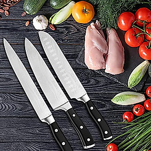 Knife Set, 21 Pieces Kitchen Knife Set with Block Wooden, Germany High Carbon Stainless Steel Professional Chef Knife Block Set, Ultra Sharp, Forged, Full-Tang (Black)