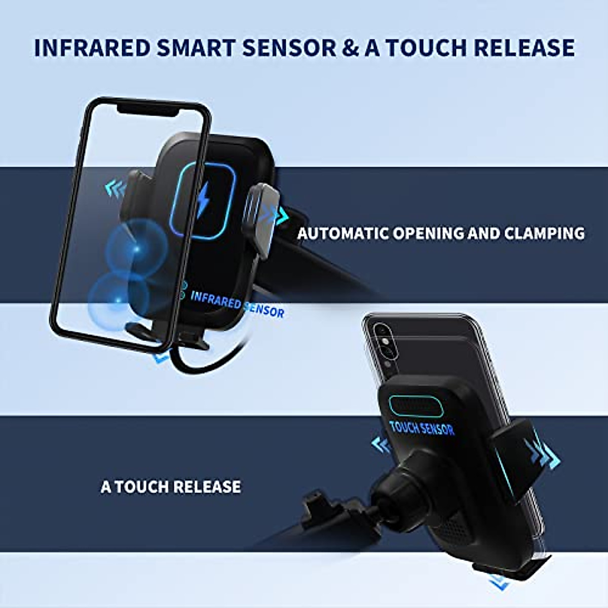 Wireless Car Charger, Amlink Auto Sense 15W Max Qi Fast Charging, Car Phone Holder Mount, Auto Clamping Alignment Cell Phone Holder, Air Vent for iPhone 14 13 12 11 Pro Max, Samsung S22 S21, etc