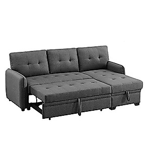 INFINI FURNISHINGS Reversible Storage Chaise Lounge 84" Wide Sectional Sofa with Pull Out Sleeper Bed, Dark Gray