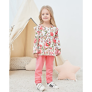 18 Months Girl Clothes Toddler Baby Girl Outfits Floral Shirt Top Pink Pants Fall Winter Little Girl Clothes 2T Outfit for Girl 18-24 Months