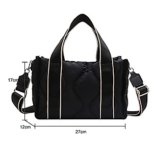 AZURAOKEY Puffer Tote Bag for Women, Fashion Crossbody Bags Cotton Padded Shoulder Crossbody Bag Quilted Hit Color Portable Zipper Autumn Winter Purse for Office Travel-Black