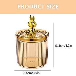 Garneck 2pcs space bunny storage tank cotton round holder medicine bottles with caps round vanity tray candy dish covered candy bowl bathroom canister acrylic canister clear acrylic jar
