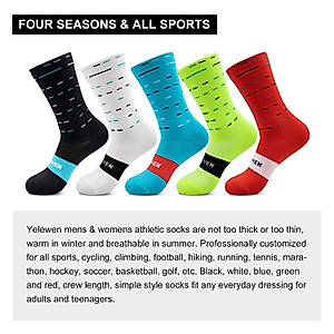 Yelewen Cycling Socks Compression Athletic Crew Running Socks Mens Womens Hiking Riding Bike Triathlon Workout Climbing Sport 5 Pairs