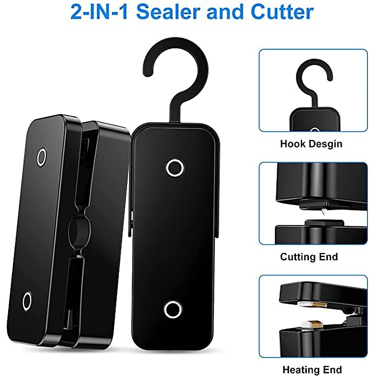 Opmetton 2PACK Mini Bag Sealer, Handheld Heat Vacuum Sealers, 2 in 1 Heat Seal and Cutter Resealer For Plastic Bags Portable Chip Bags(Battery Included)