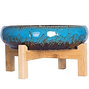 Succulent Pots - Large Succulent Planters Pots with Drainage, 10 Inch Ceramic Bonsai Pot with Stand Round Shallow Planter for Indoor/Outdoor Plants Decorative Garden Cactus Flower Container Bowl