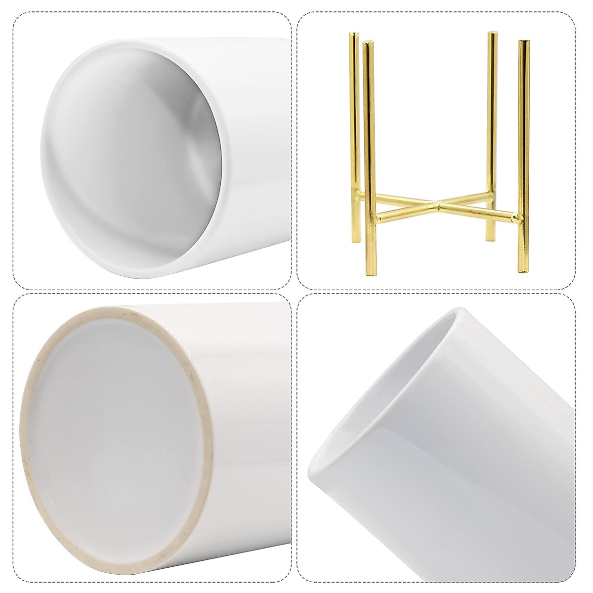 Cutlery Holder, Ceramic Silverware Holder with Metal Frame Kitchen Cooking Utensil Holder, Robust Silverware Caddy 4.7*3.15 inch Gold 1 PCS