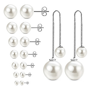 JewelrieShop Pearl Earrings Faux Pearl Stud Ball Earrings Hypoallergenic Pearl Drop Dangle for Women (7 Pairs Studs and 1 Pairs Dangle Earrings)