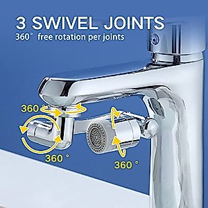 Faucet Aerator Universal, 1080° Large-Angle Rotating Robotic Arm Water Nozzle Faucet Adaptor, Splash Filter Kitchen Tap Extend Faucets Bubbler（with tool kit）