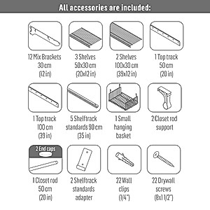 SOH DESIGN Adjustable White Wire Closet Shelf Kit, 3-5 FT Expandable Organizer System for Versatile Home Storage