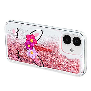 MEIKONST Galaxy A04 case, Clear Soft TPU Stylish Design with Hearts Glitter Bling Quicksand Shiny Flowing Liquid Case Cover for Samsung Galaxy A04 Pink Unicorn XY