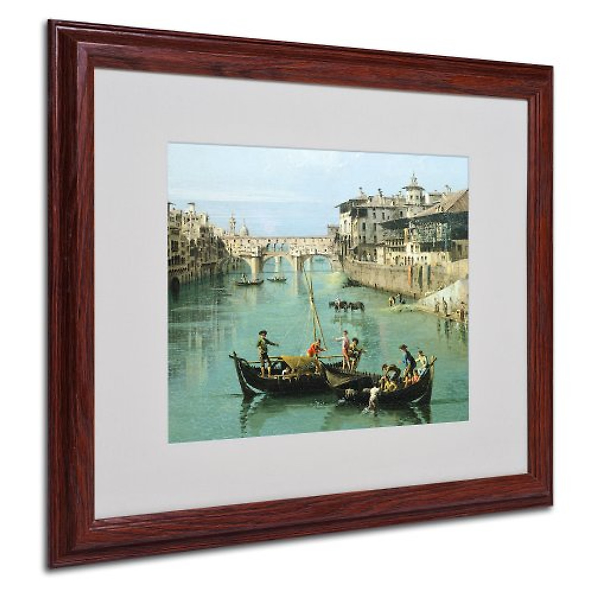 Arno River and Ponte Vecchio by Canaletto with Wood Frame Artwork, 16 by 20-Inch