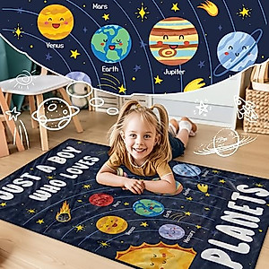 ARTBLANKET Just A Boy Who Loves Planets Solar System Space Throw Blanket Fannel Fleece Super Soft Funny Blanket Travel Throw Blanket for Bed Couch Sofa 40 x 30 Inch for Baby
