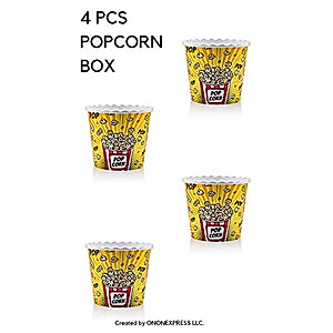 ONONEXPRESS Modern Style Reusable Plastic Popcorn Box/Popcorn Containers/Popcorn Bowls Set for Movie Theater Night - (BPA Free - YELLOW 4 Pack-75 oz)