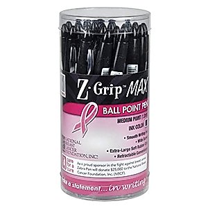 Zebra Pen Z-Grip MAX BOLD Retractable Ballpoint Pen, 1.2mm, Black with Pink Ribbon, 24-Pack (32577)