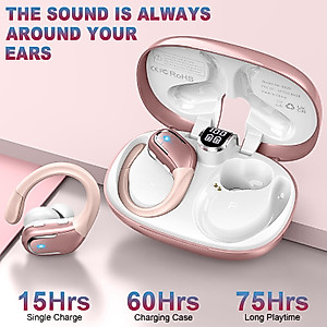 Wireless Earbud, Sport Wireless Bluetooth 5.3 Earbud with HiFi Stereo, 75H Wireless Headphones with Noise Cancelling Mic, IP7 Waterproof Bluetooth Headphones, LED Display, Button Control, Rose Gold