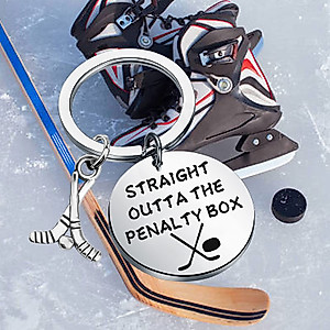WSNANG Funny Ice Hockey Keychain Hockey Player Gift Straight Outta the Penalty Box Hockey Lover Gifts Keychain (SILVER)