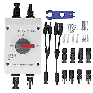Solar Combiner Box, 1500V DC 32A 4P IP66 Waterproof Insulated Switch Professional Power Solar PV DC Quick Disconnect Switch for Solar Power System RV Boats (2 in 1)