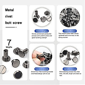 90 Sets Chicago Screws Assorted Kit, 6 Sizes of Round Flat Head Leather Rivets Metal Screw Studs for DIY Leather Craft and Bookbinding (M5 X 4, 5, 6, 8, 10, 12) (Black)