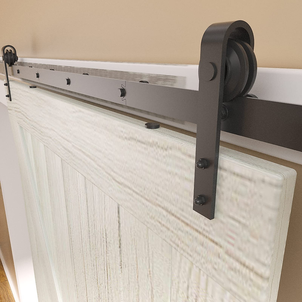 DaAzHai 8 Ft Barn Door Hardware Kit: Easy to Install -Smoothly and Quietly Sliding Barn Door Hardware Single Door Track Low Ceiling Sliding Door Hardware, Modular Track with Stable Connection