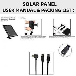 Black Solar Panel for Ring Camera Battery,3W Solar Powered Charger with Micro USB/USB c / 3. 5mm Jack Port,2 Pack Camera Solar Panel Compitiable with Ring Spotlight Cam & Stick Up Outdoor Cam Battery