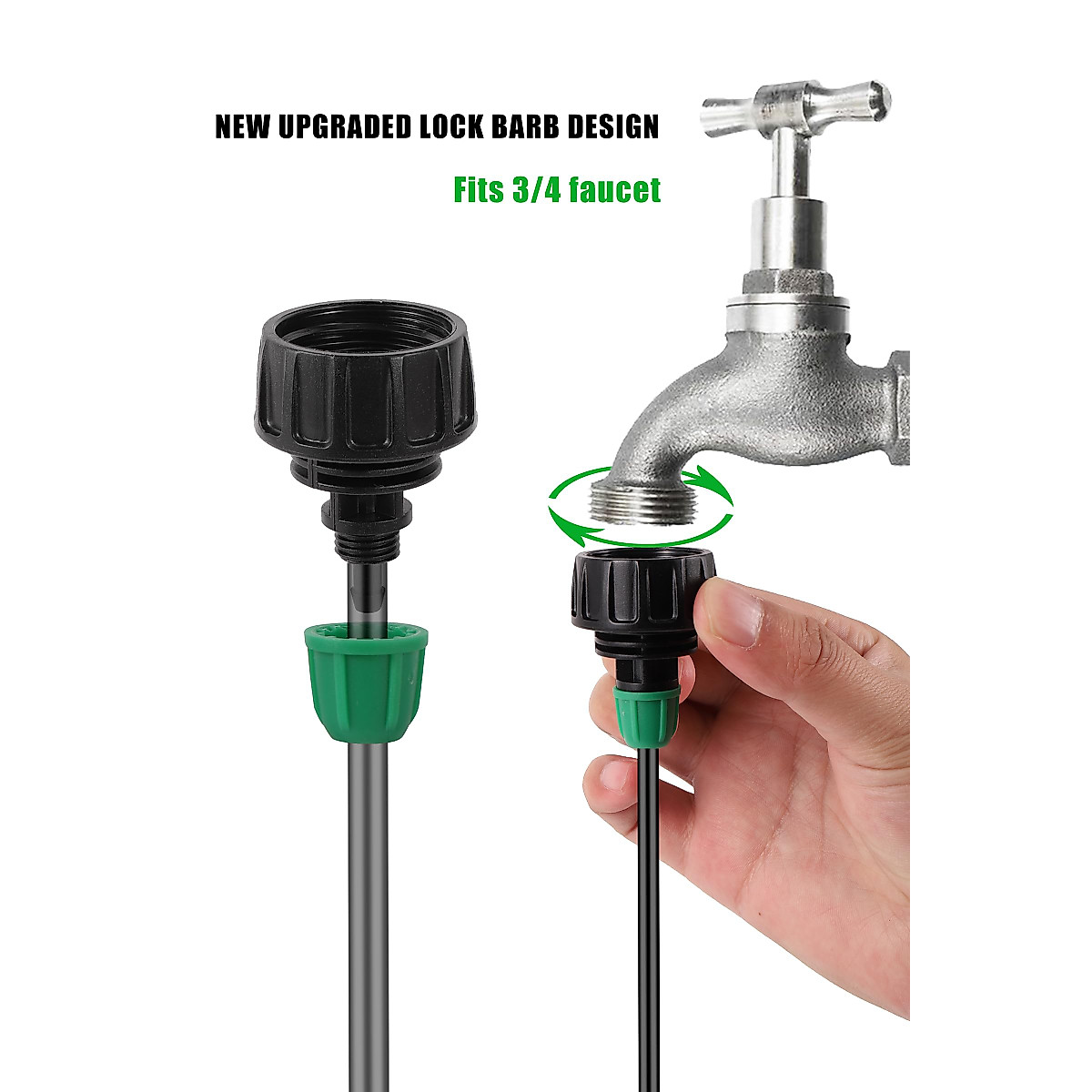 Garden Hose Adapter 3/4 to 1/4 Inch Drip Irrigation Tubing Connectors Lock Barbed Design 3/4 US Standard GHT Thread 5 Pack(3/4" to 1/4" Pipe Connector)