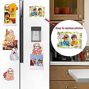 MORCART Sloth Magnets for Fridge, 4"x 6" Magnetic Photo Frame Set Refrigerator Kitchen School Cabinets Classroom Whiteboard Office Cubicle Board Decorative Magnets Gifts for Adults