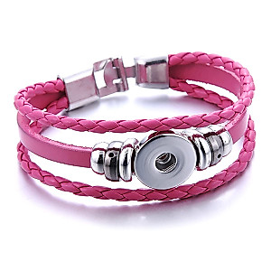 H&PY Leather Snap Button Bracelet Handmade Brown Black PU Leather Snap Jewelry Bracelet for Women Men Fit DIY 18mm Snap Buttons Jewelry (3, Zinc Alloy)