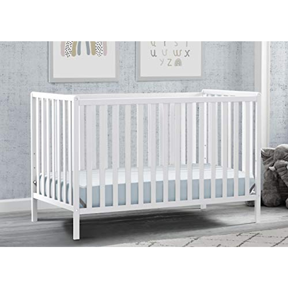 Delta Children Heartland 4-in-1 Convertible Crib, Bianca White + Delta Children Twinkle Galaxy Dual Sided Recycled Fiber Core Crib and Toddler Mattress (Bundle)