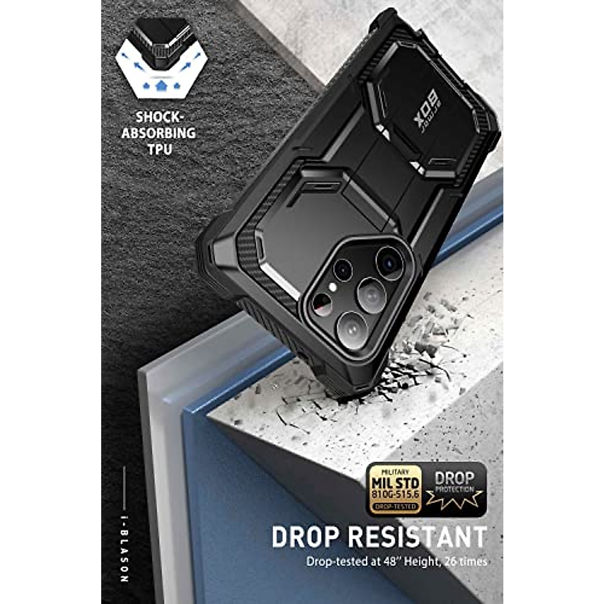 i-Blason Armorbox Designed for Samsung Galaxy S23 Ultra Case with Kickstand & Belt Clip, [2 Front Frames] Full-Body Rugged Bumper Case with Built-in Screen Protector [Support Fingerprint ID] (Black)
