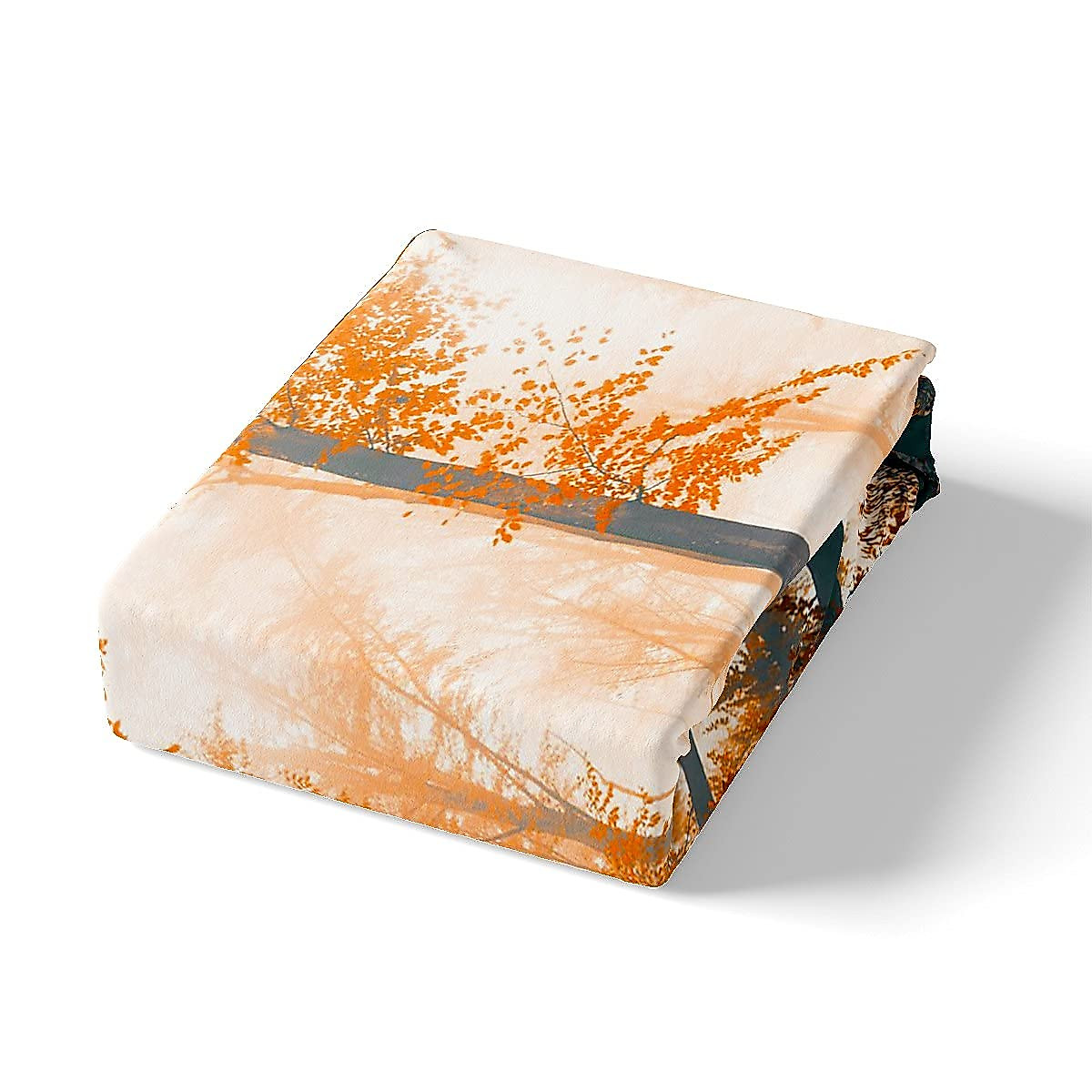 Erosebridal Tree Lush Bedding Set Dense Birch Trees with Red Leaves Duvet Cover Jungle Nature Botanical Print Comforter Cover, Mystical Under Heavy Fog Tall Trees Bed Set, Orange Brown Queen Size