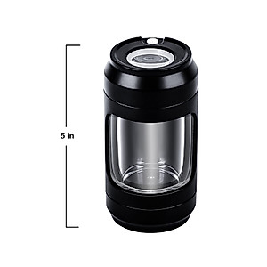 Storage Jar with Herb Grinder Led Light up, Herb Containers with 8x Magnifying Viewing Jar Portable, Storage and Grinding in One Keep Herbs Dry and Fresh (Black)