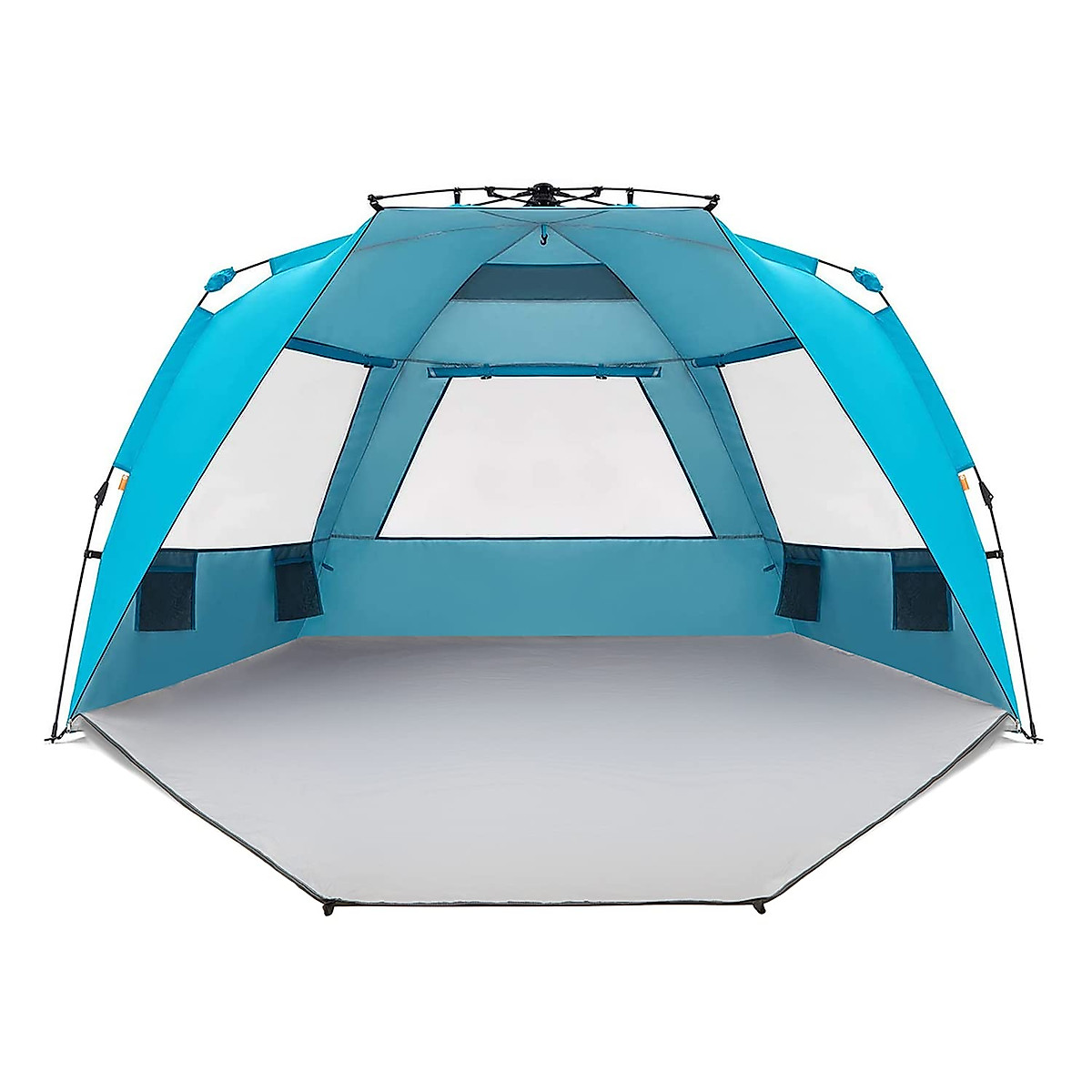 Easthills Outdoors Instant Shader Enhanced Deluxe XL Beach Tent Easy Set Up 4-6 Person Popup Sun Shelter 99" Wide for Family UPF 50+ Double Silver Coating with Extended Zippered Floor Pacific Blue