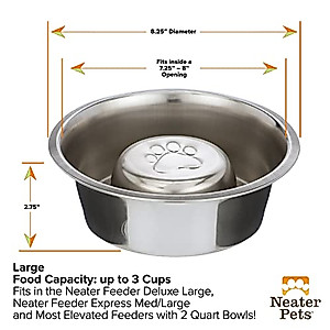 Neater Pet Brands Stainless Steel Slow Feed Bowl (3 Cup) - Fits in Large Neater Feeders and Most 2 Quart Feeders