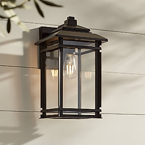 John Timberland North House Mission Traditional Outdoor Wall Light Fixture Matte Black Metal 16" Clear Glass Shade for Exterior House Porch Patio Outside Deck Garage Yard Front Door Garden Home
