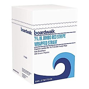 Boardwalk JSTW775S24 Jumbo Straws, 7 3/4-Inch , Plastic, Red w/White Stripe, 500/Pack, 24 Pack/Carton