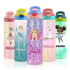 Personalized Ballerina Dance Gift Custom Water Bottle with Name and Straw Lid Customized Dancer Cup Ballet Tumbler Gifts for Ballerina Girls Kids 20oz
