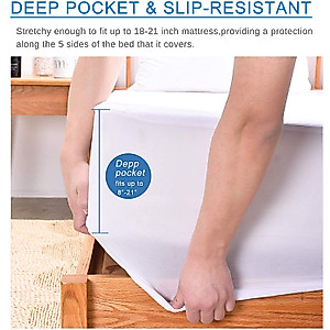 Waterproof Mattress Protector California King Size Cooling Mattress Protector Pad Cover Breathable Fitted Sheet Style Deep Pocket Soft Noiseless Mattress Protector Cal King