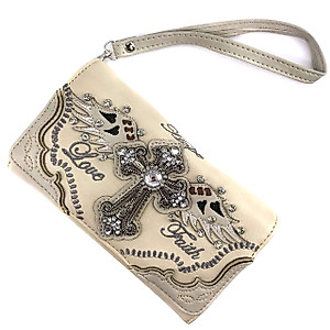 Zelris Faith Love Hope Cross Angel Wing Women Conceal Carry Handbag Wallet Set (Beige)