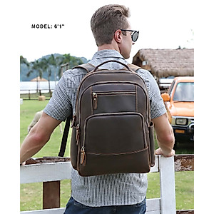 Taertii Full Grain Genuine Leather Backpack for Men, 16" Laptop Rucksack Backpack for Travel Business Shool 32L - Brown