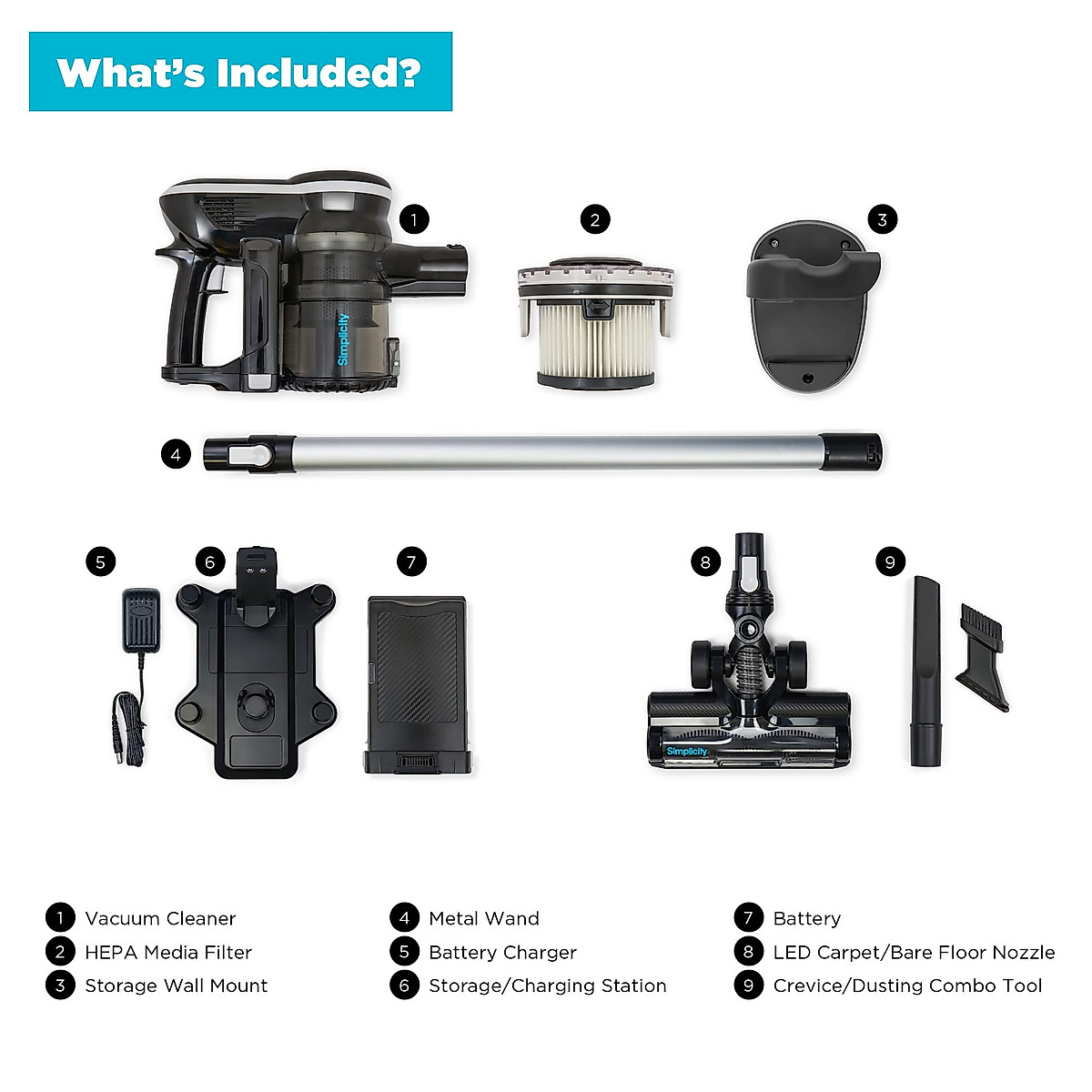 Simplicity Vacuums S65S Vacuum Cleaner Cordless Carpet and Hard Floor Superstar, One-Click and Go Vacuum Stick with Two Speeds, Converts to Handheld Vacuum Cleaner for Car and Home Cleaning