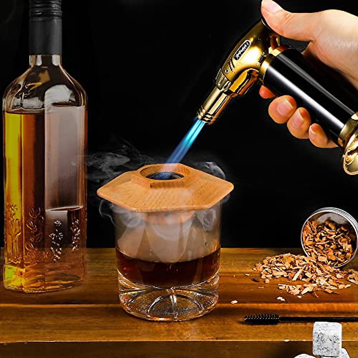 Bochino Cocktail Smoker Kit, Old Fashioned Drink Smoker Kit, 6 Different Flavors Wood Chips for Whiskey, Bourbon,Wine, Drink, Whiskey Smoker Infuser Kit. Gift for Men, Husband, Dad